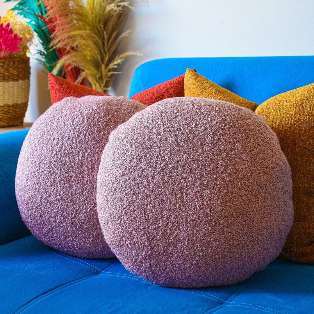 Puffy Textured Round Boucle Pillow, Circular Soft Cushion,coin Pillow ...