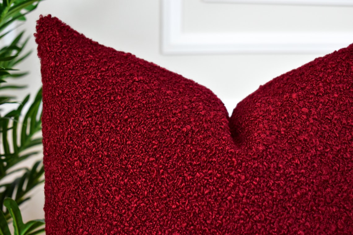 Red Textured Boucle Pillow Coverunique Soft Boucle - Etsy