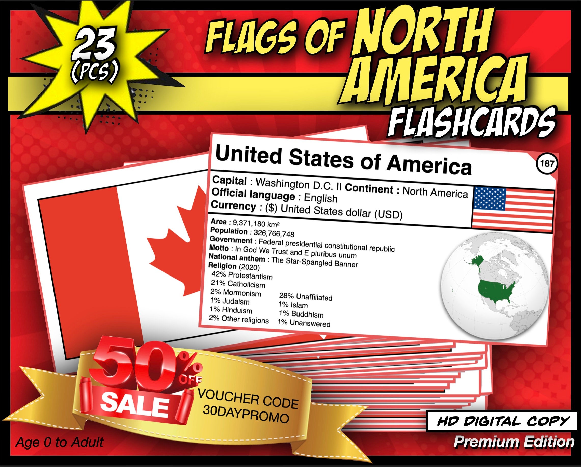 Flags of North America Flashcards North America Continent Map Currency ...