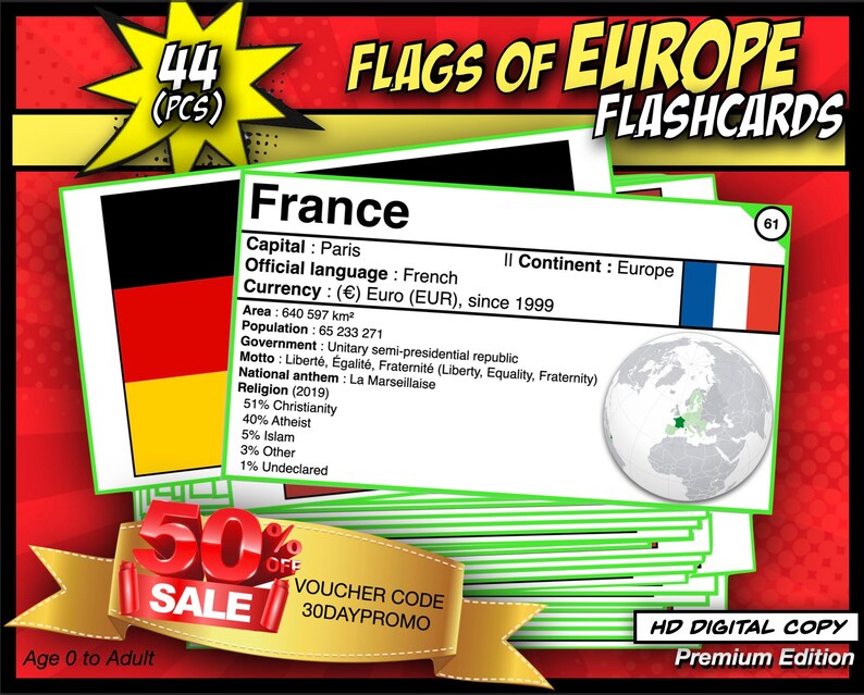 Flags of Europe Flashcards Europe Continent Europe Map - Etsy