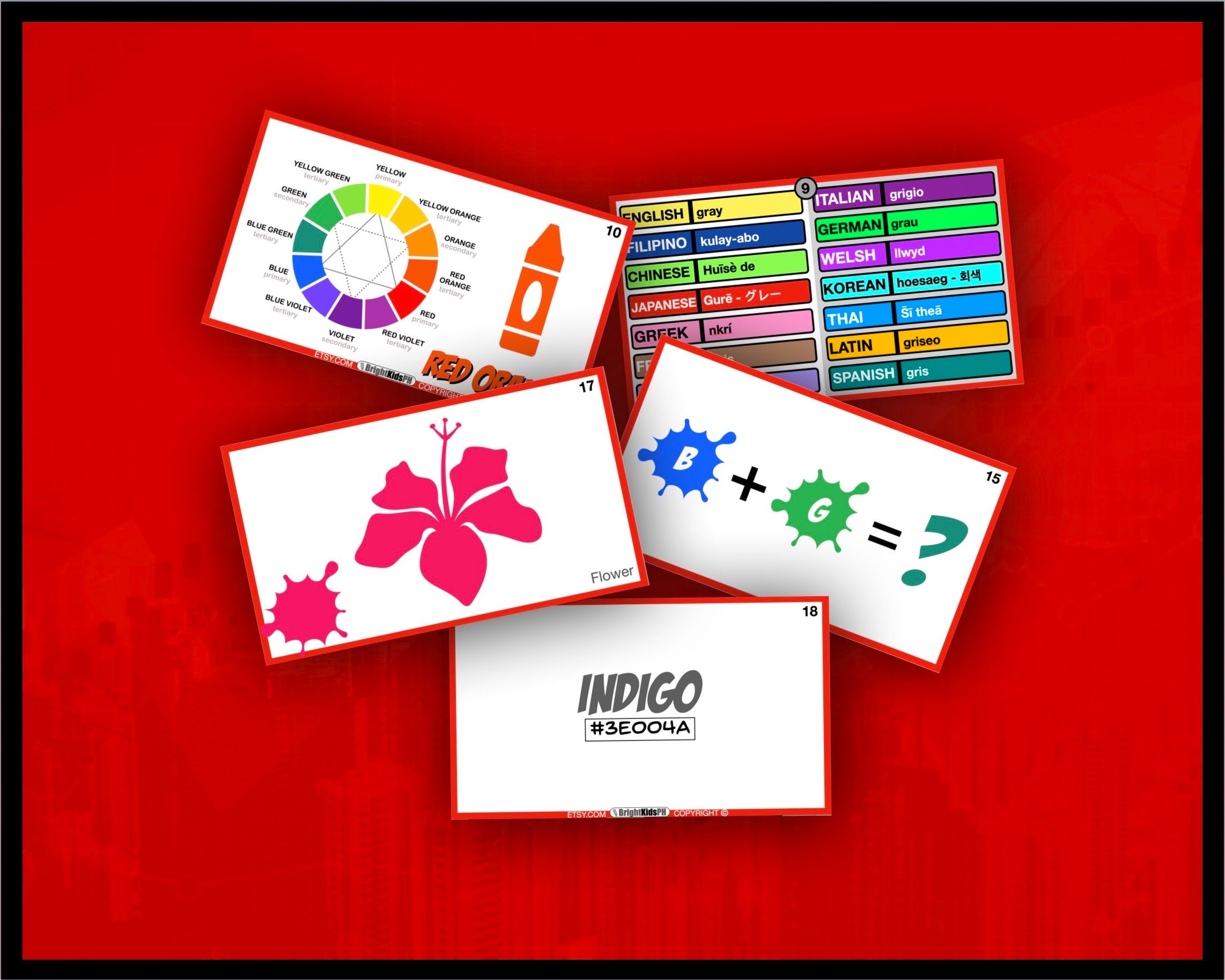 Color Flashcards Multilingual Set Color Combinations Montessori ...