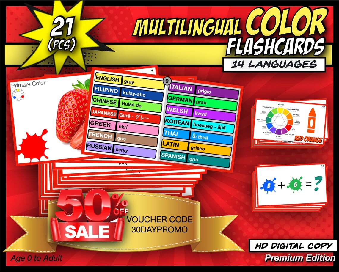 Color Flashcards Multilingual Set Color Combinations Montessori ...