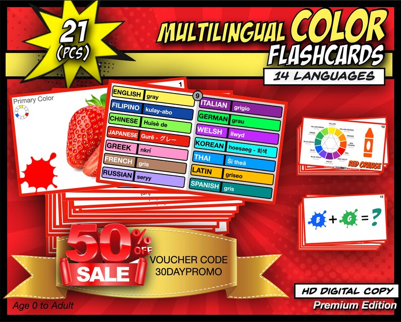 Color Flashcards | Multilingual Set | Color Combinations | Montessori ...