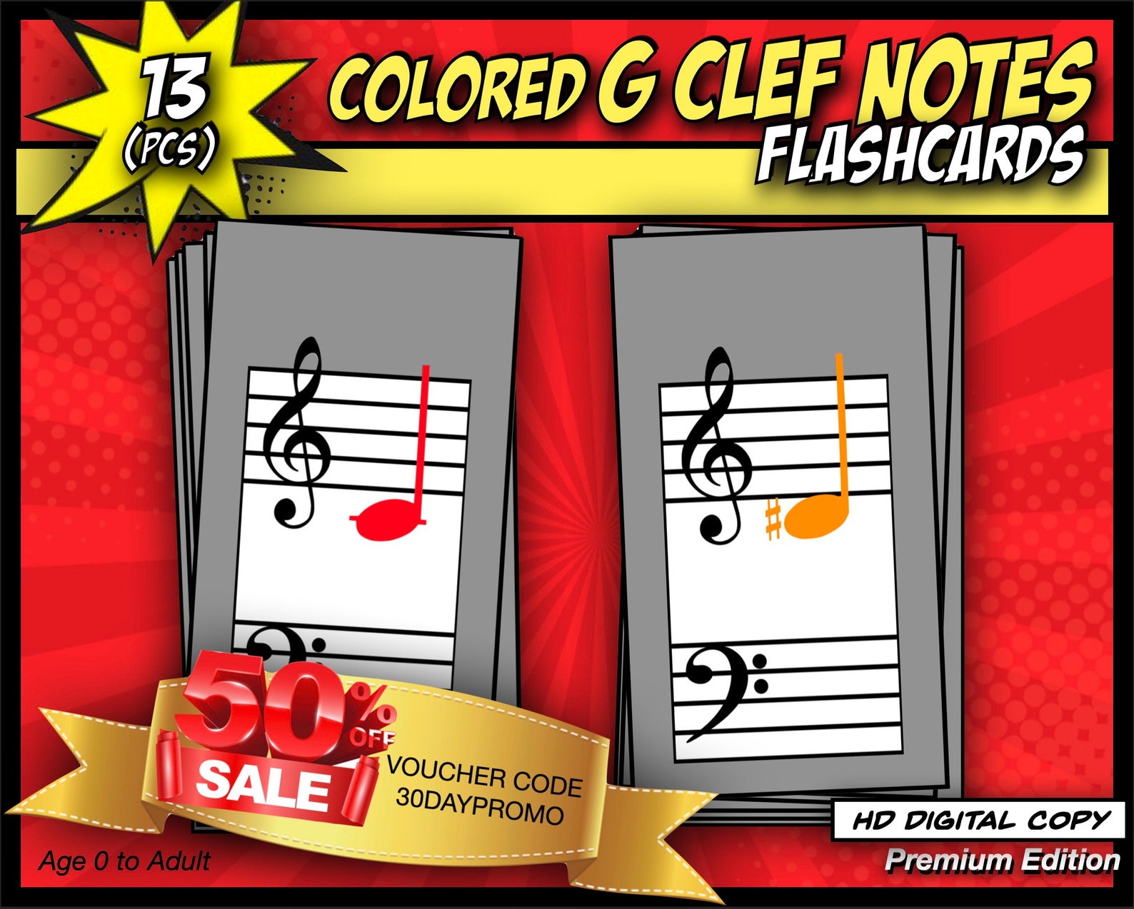 Basic Music Notes Flashcards| Treble Clef Notes | G Clef | Music Theory ...