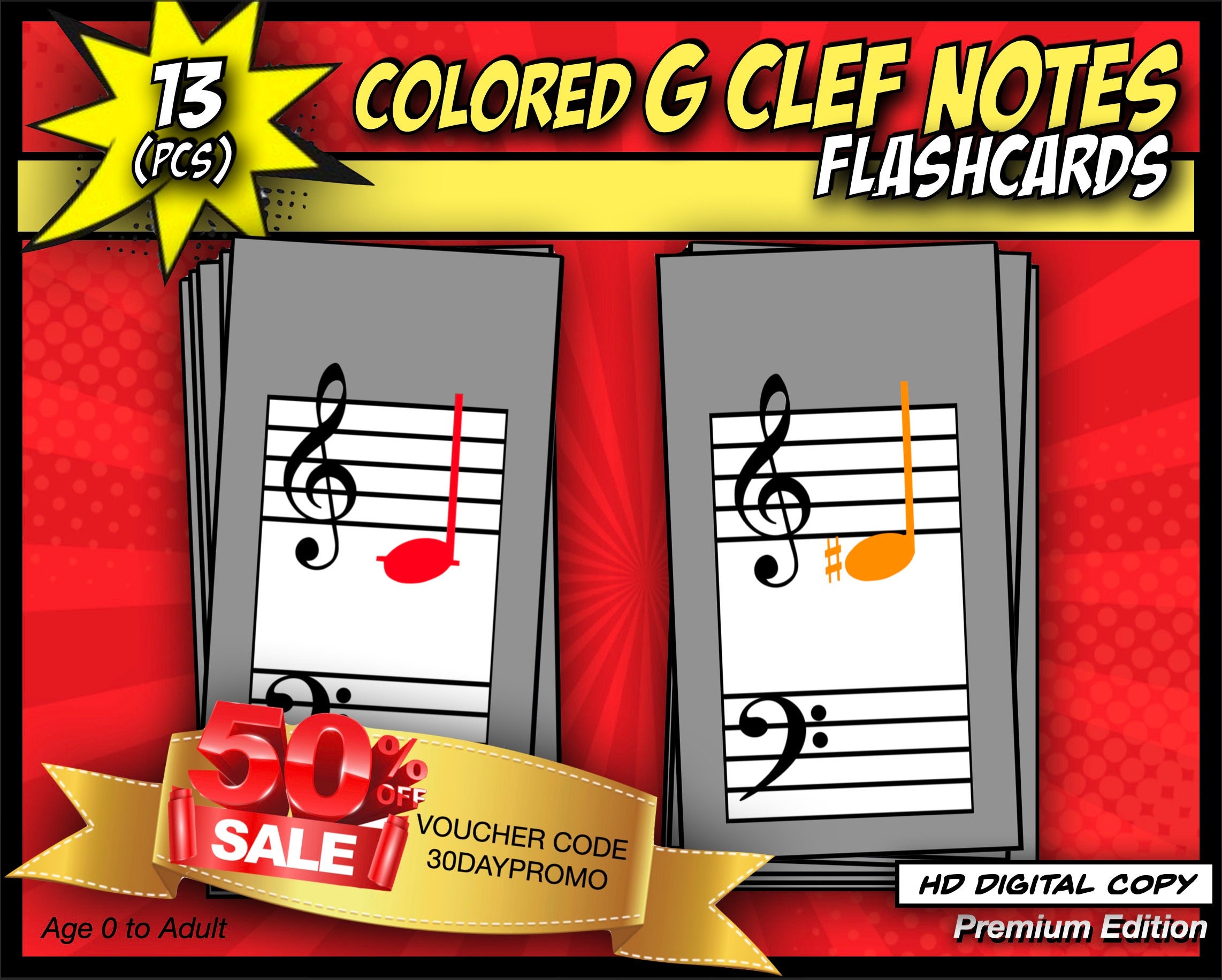 Basic Music Notes Flashcards| Treble Clef Notes | G Clef | Music Theory ...