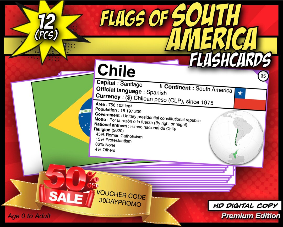 Flags of South America Flashcards | South America Continent | Map ...