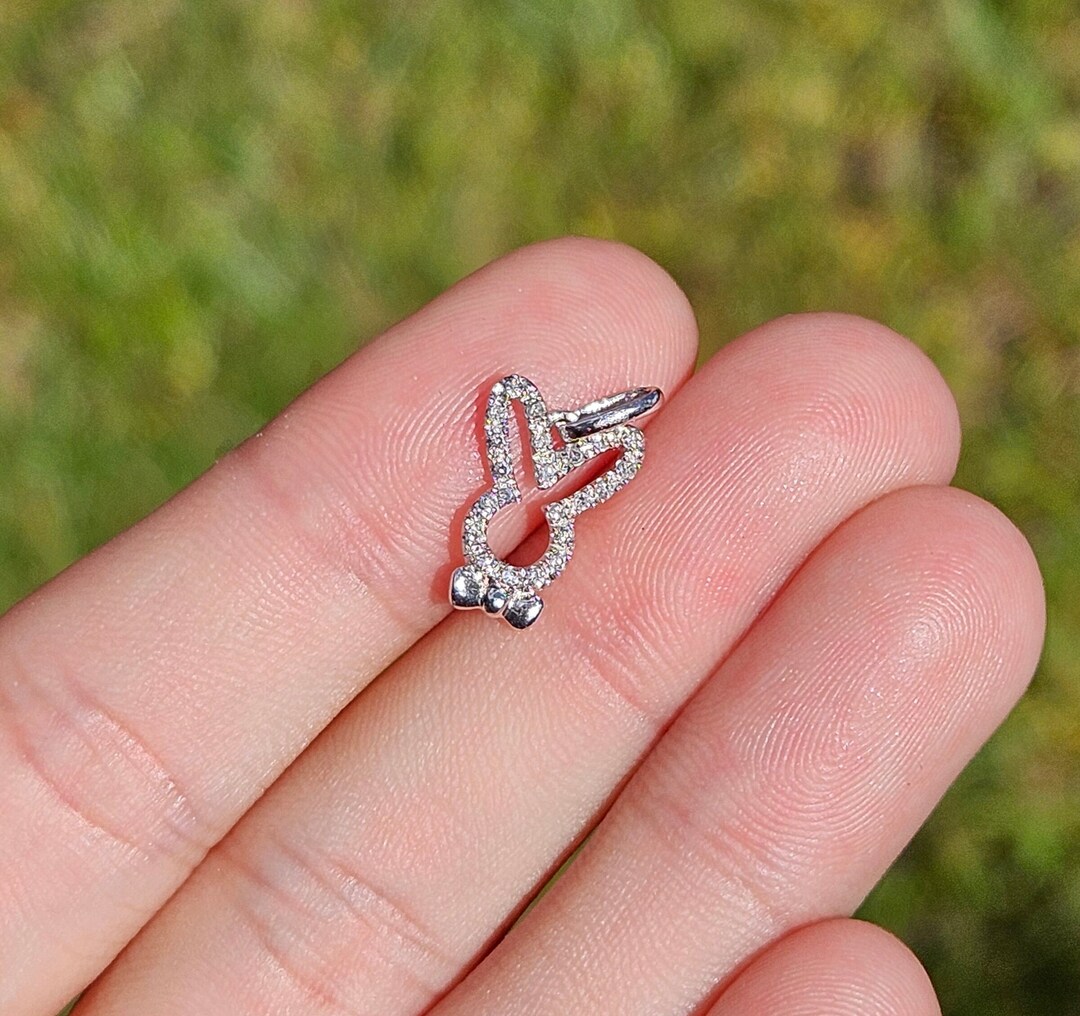 14K Solid White Gold Bunny Rabbit Diamond Pendant Charm, Natural ...