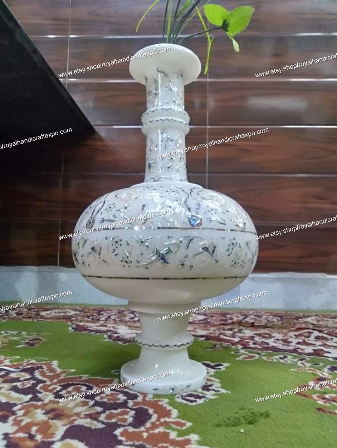 Handcrafted White Marble Flower Vase With Mother of Pearl Inlay Home ...