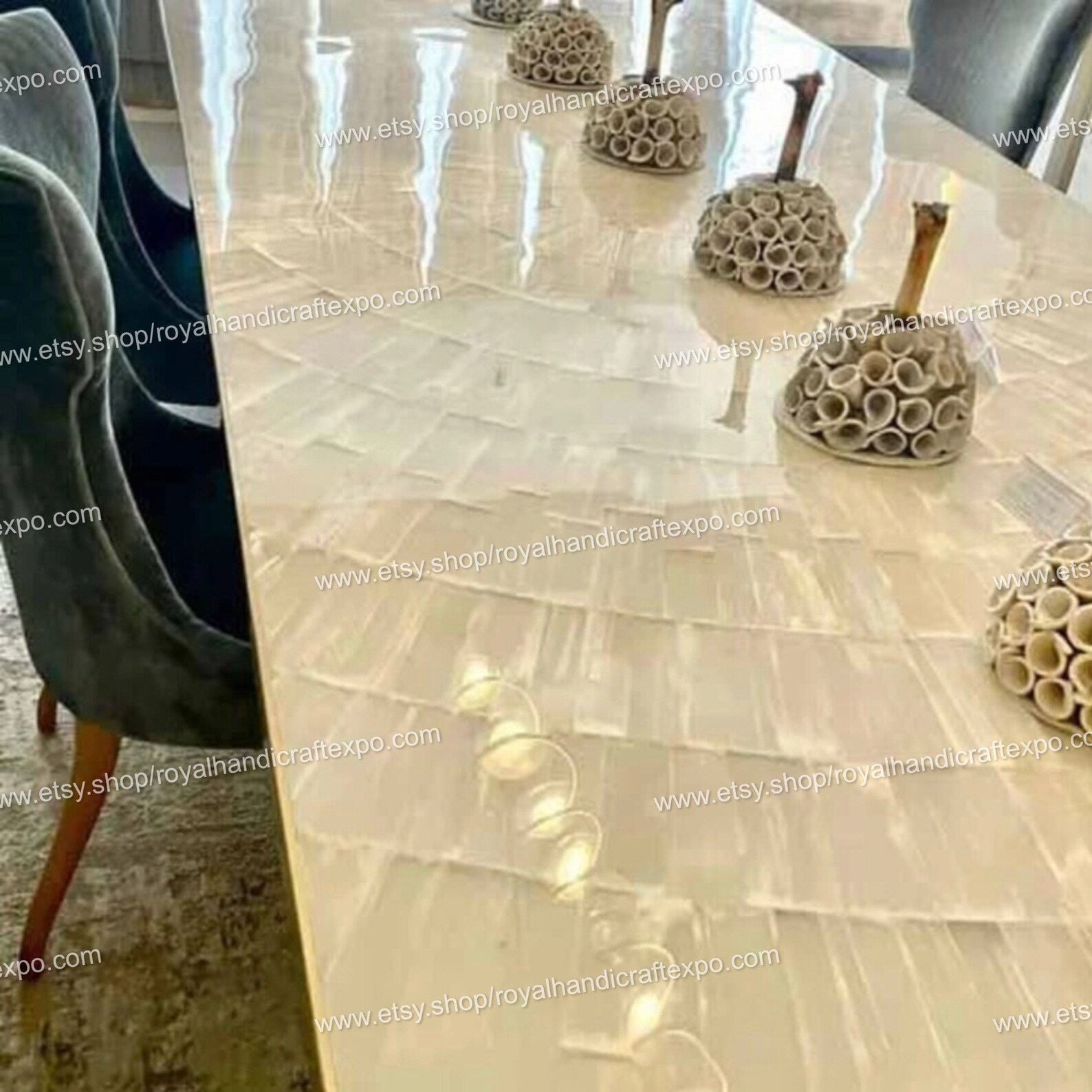 Selenite Stone Tabletop / Luxury Gemstone Furniture / Handmade Mosaic ...