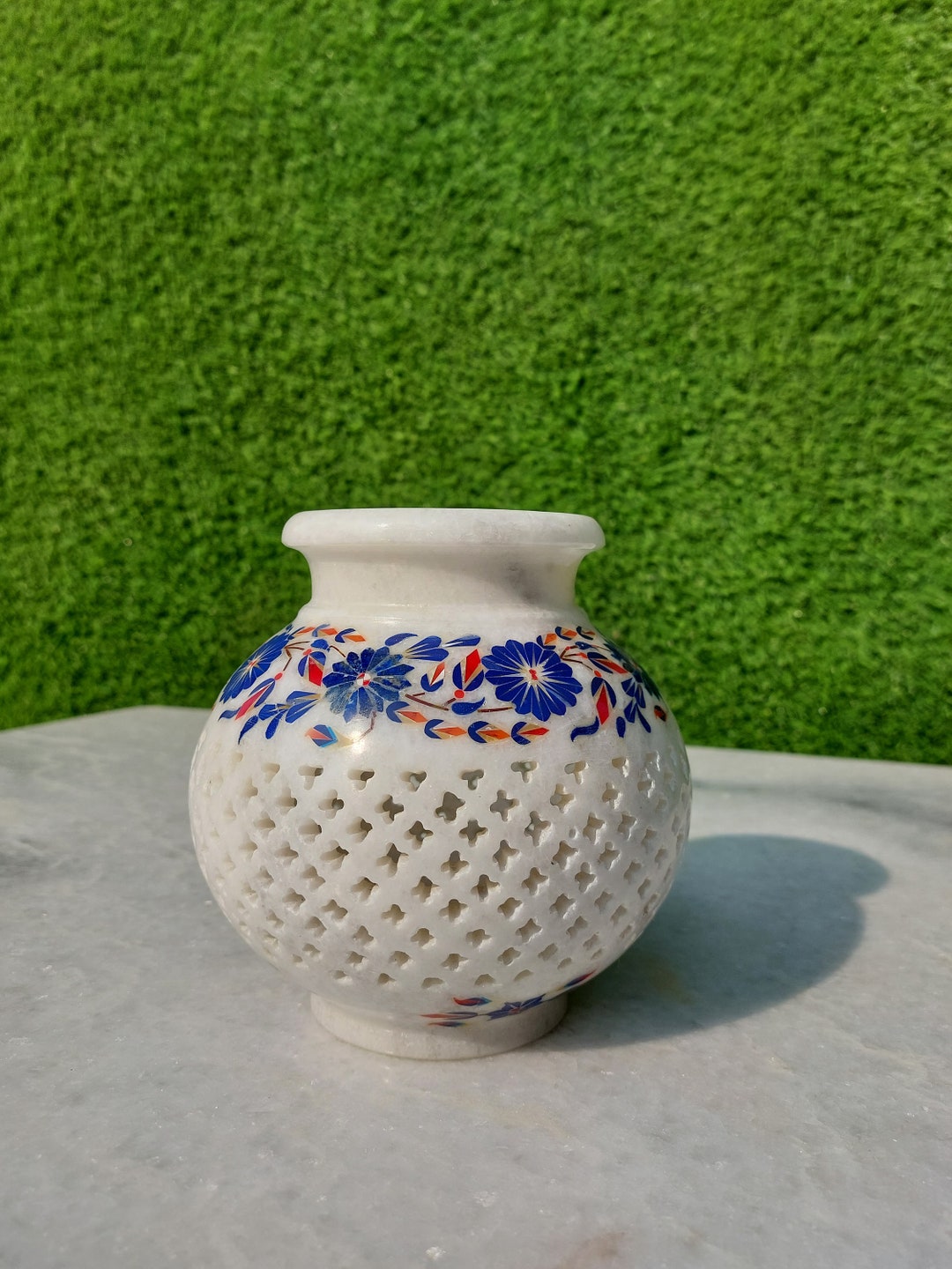 White Marble, Indian Marble Matka, Pot for Garden Decoration, Marble ...