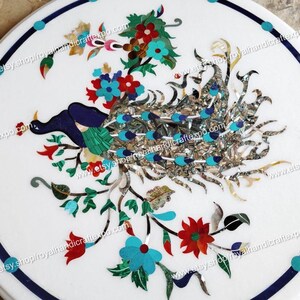 White Marble Peacock Inlay Coffee Tabletop Nature Pattern Inlay Work ...