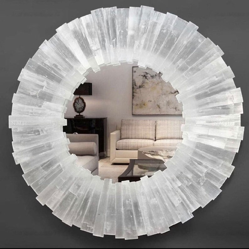 Handmade Round Selenite Stone Mirror: Hotel Room Decor - Etsy
