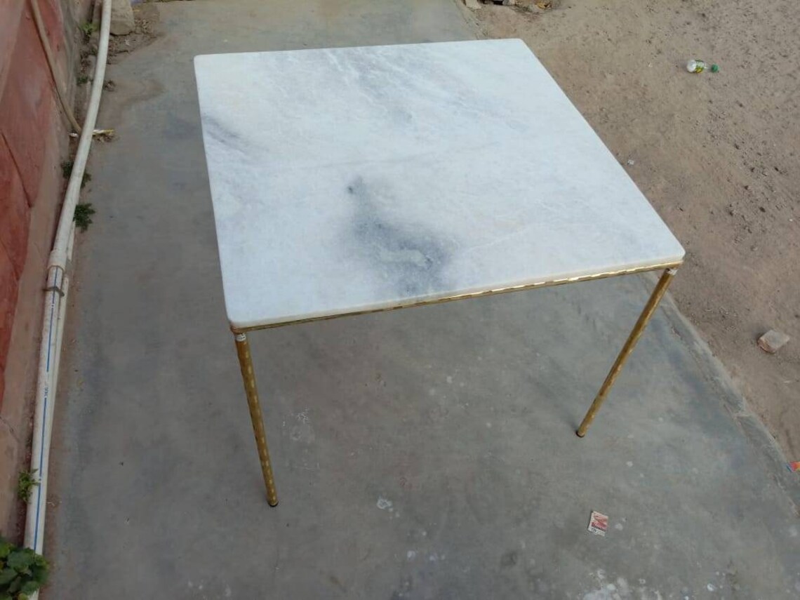 Modern Brass Finish Side Table With Marble Top - Etsy