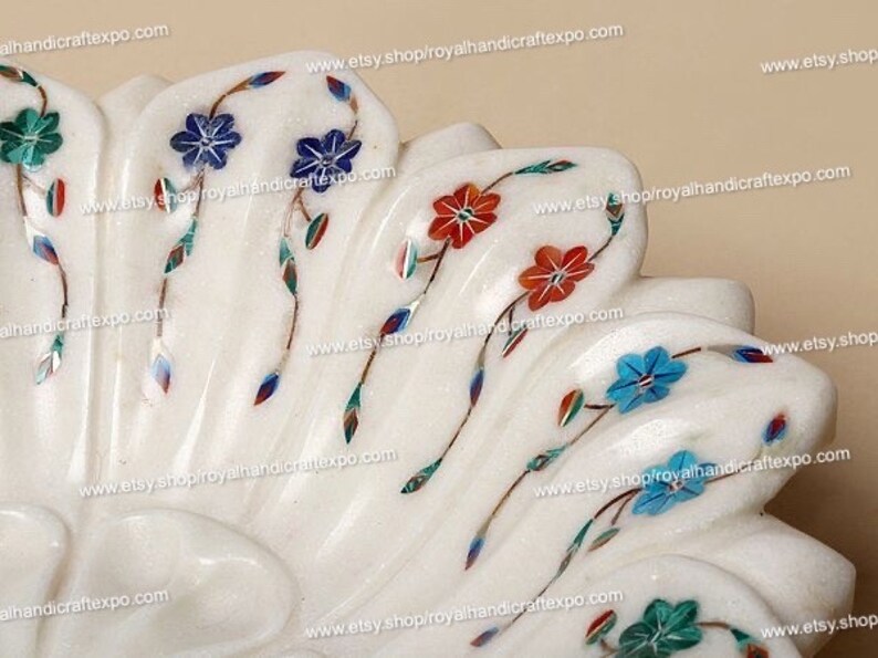 12 White Marble Urli With Flower Design Inlay Work - Etsy