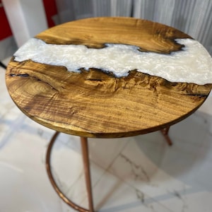 Round Custom-made White Epoxy Resin Coffee Tabletops, Kitchen Slab ...