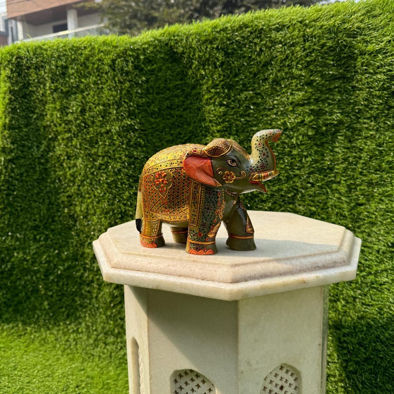 Handmade Green Jade Elephant Statue: 24k Gold Leaf Minakari Decor - Etsy
