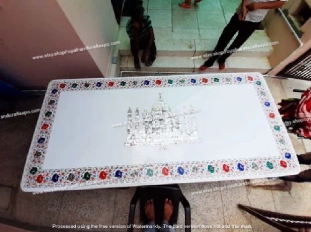 White Marble Taj Mahal Dining Table Top - Etsy
