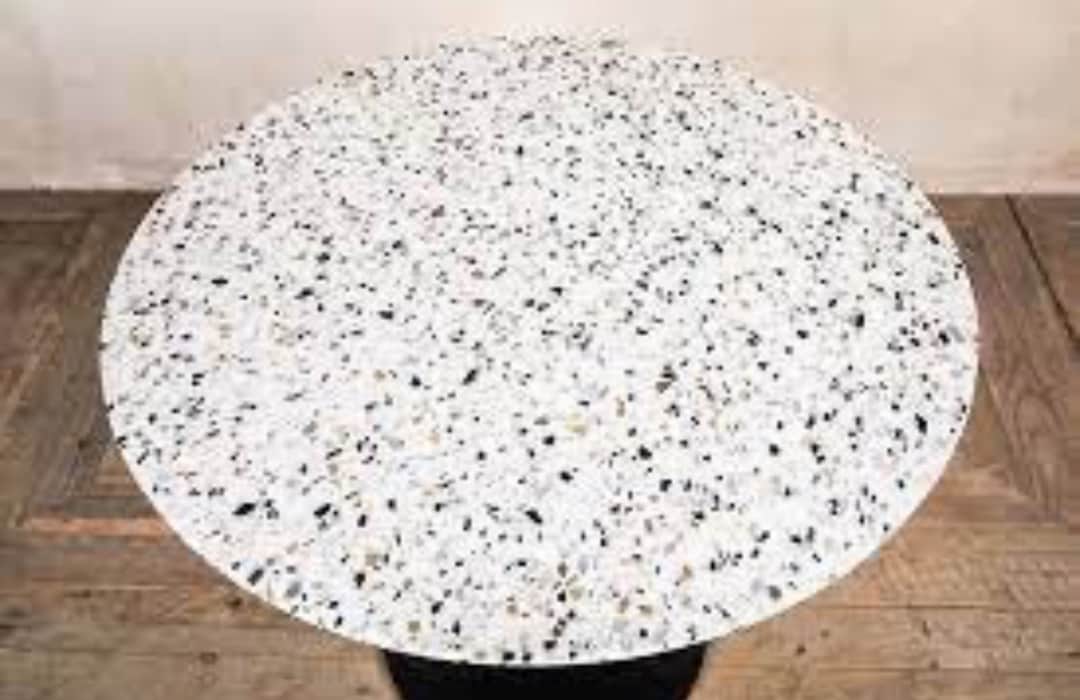 White Terrazzo Table Top for Restaurants, Gardens, Balcony, Round Terrazzo Coffee Table Top ...