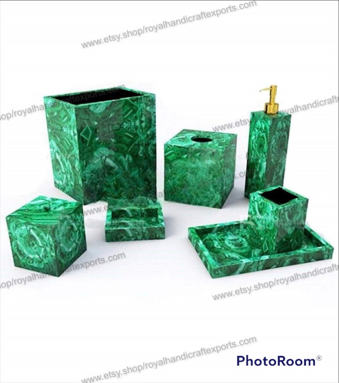 Malachite Rectangle Shape White Marble Cotton Ball Box Malachite Stone ...