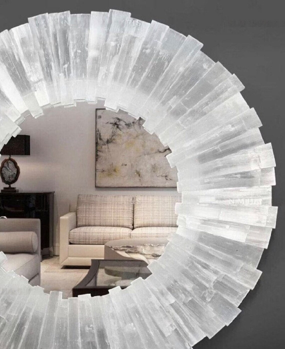 Handmade Round Selenite Stone Mirror: Hotel Room Decor - Etsy