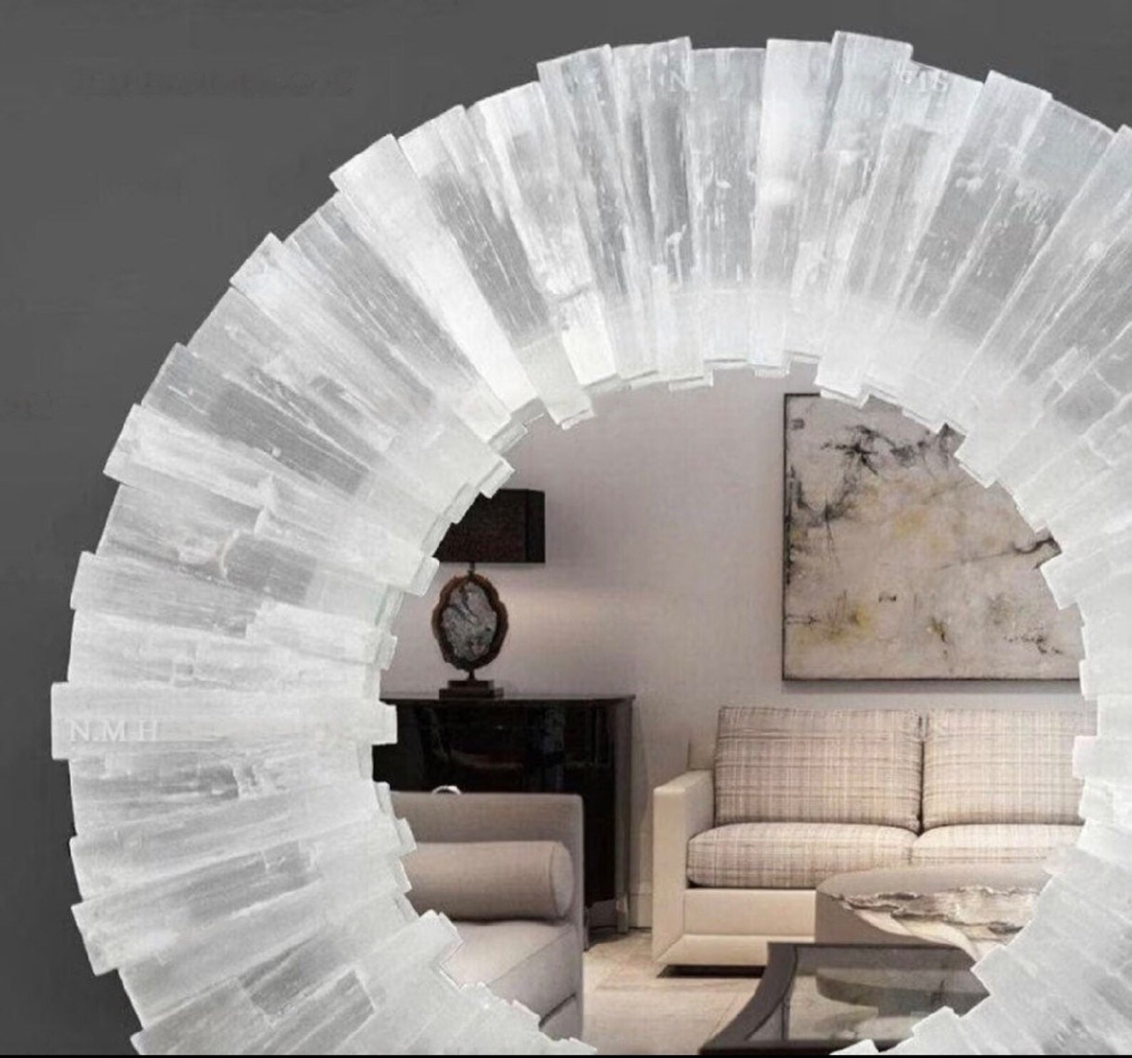 Selenite Mirror, Selenite Gemstone Mirror, Selenite Inlay Mirror ...