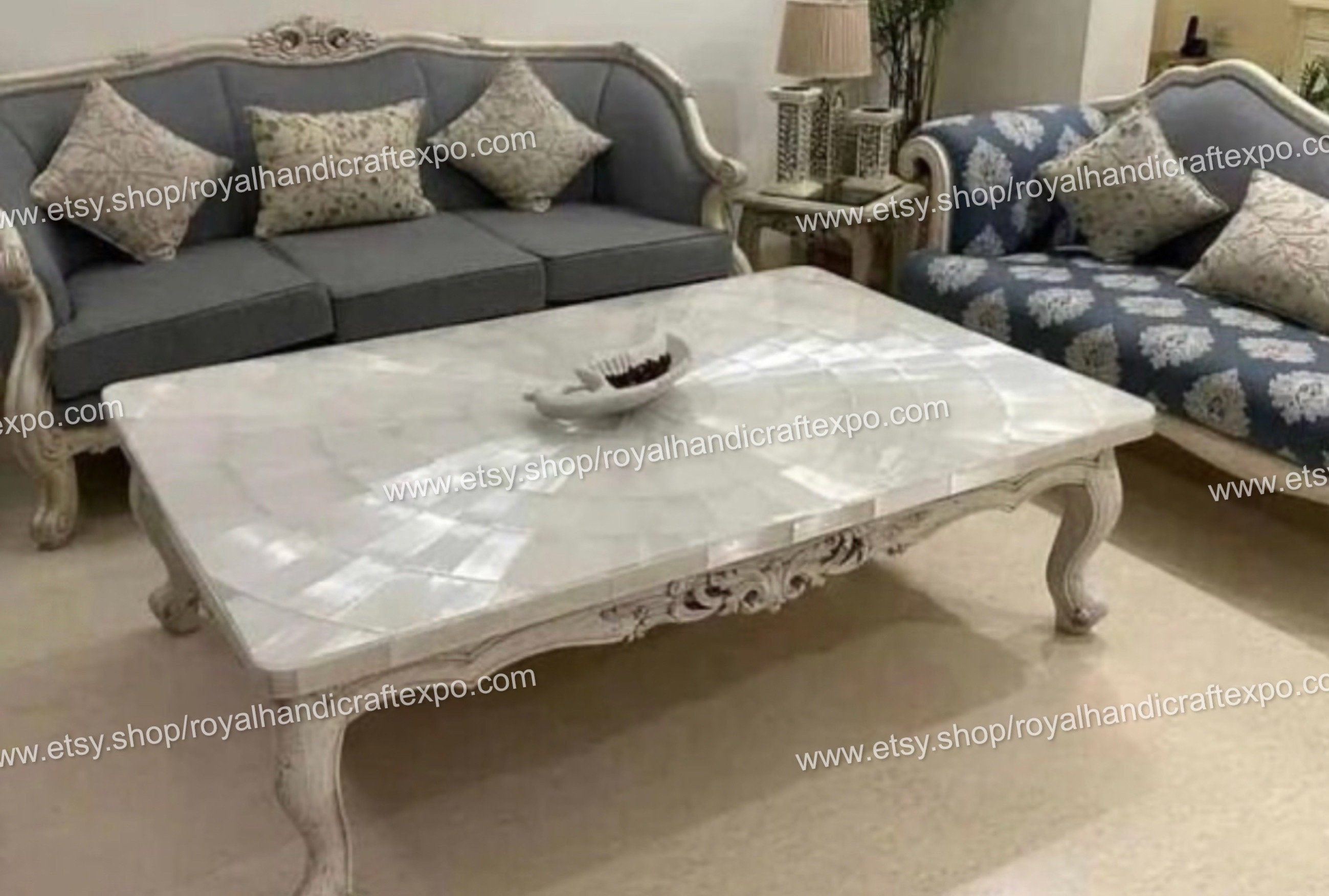 Selenite Stone Tabletop / Luxury Gemstone Furniture / Handmade Mosaic ...