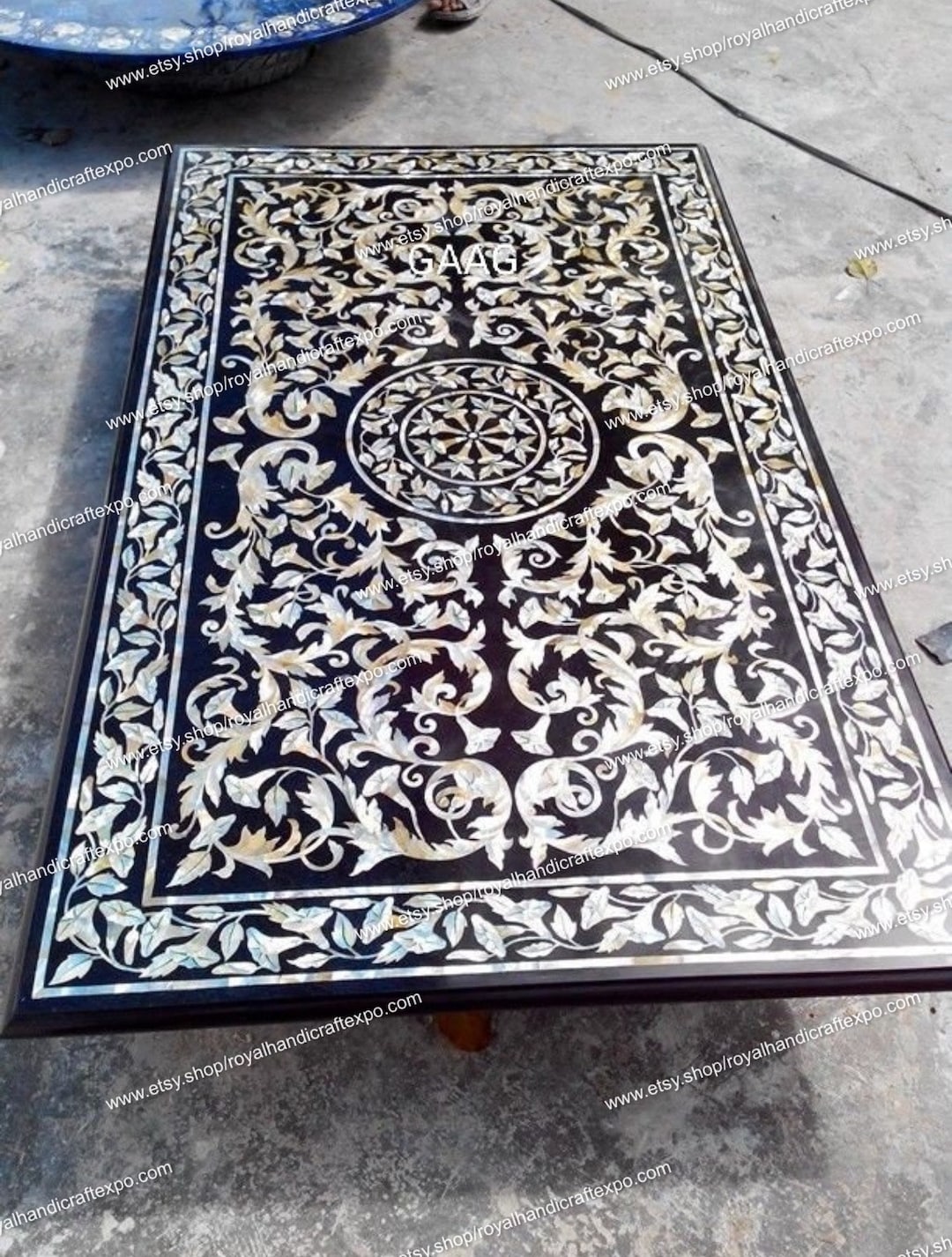 Black Marble Dinning Tabletop, Marble Floral Art Table, Marble Stone ...