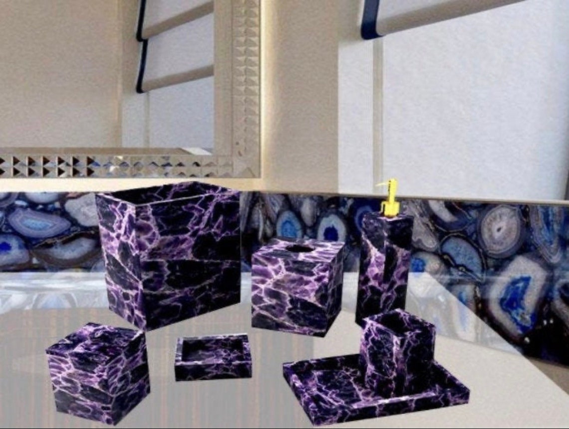 Amethyst Stone Bathroom Set: 7-piece Vanity Decor - Etsy