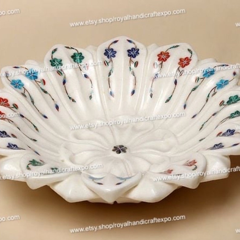 12 White Marble Urli With Flower Design Inlay Work - Etsy