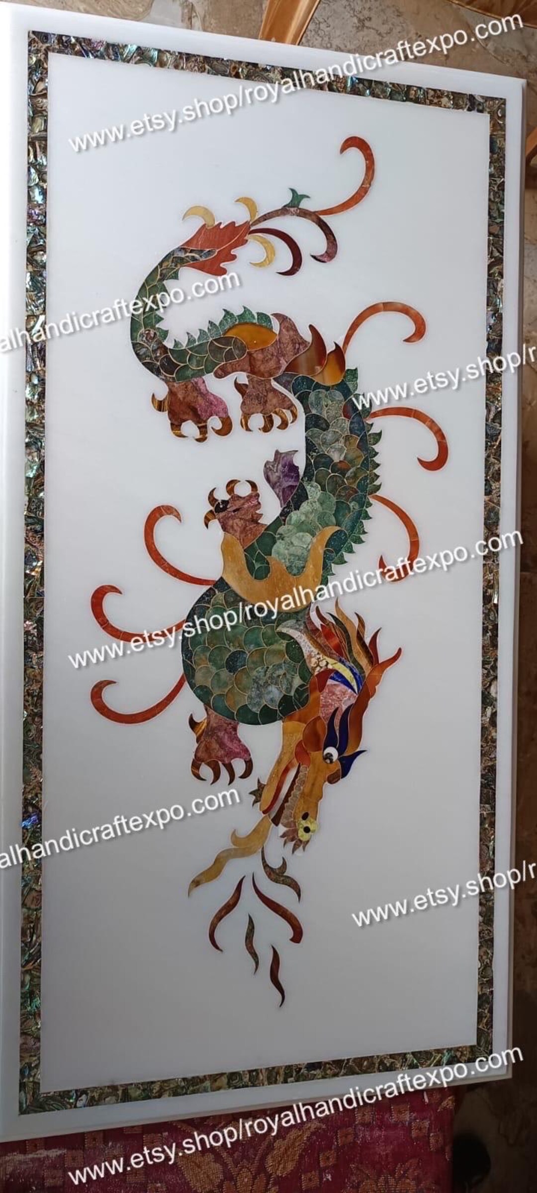 Handcrafted Marble Table Top: Dragon Inlay Floral Design - Etsy