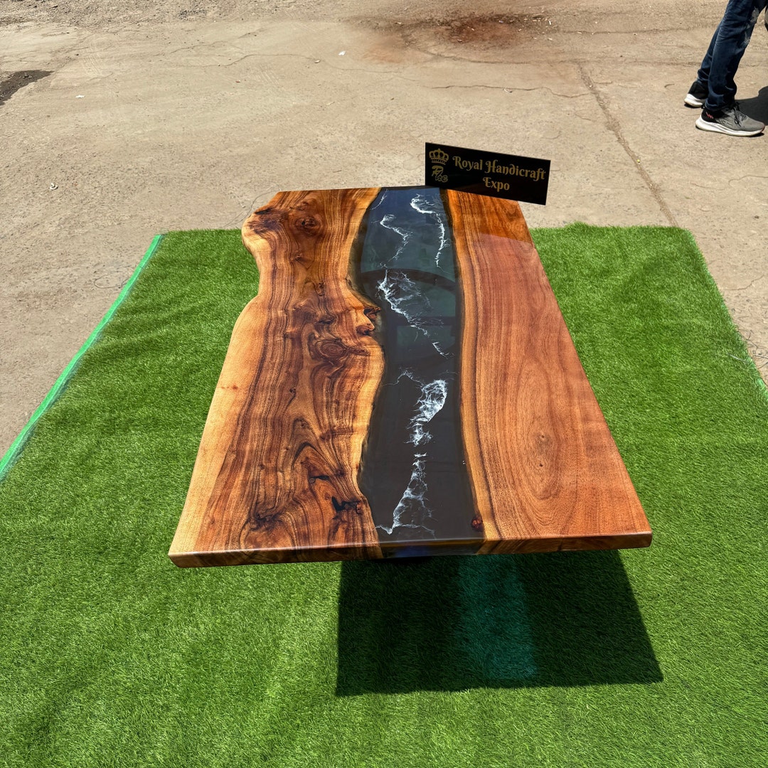 Epoxy Wooden Table Top, Center Table Epoxy Resin River Table, Natural Wood Dinner Table - Etsy