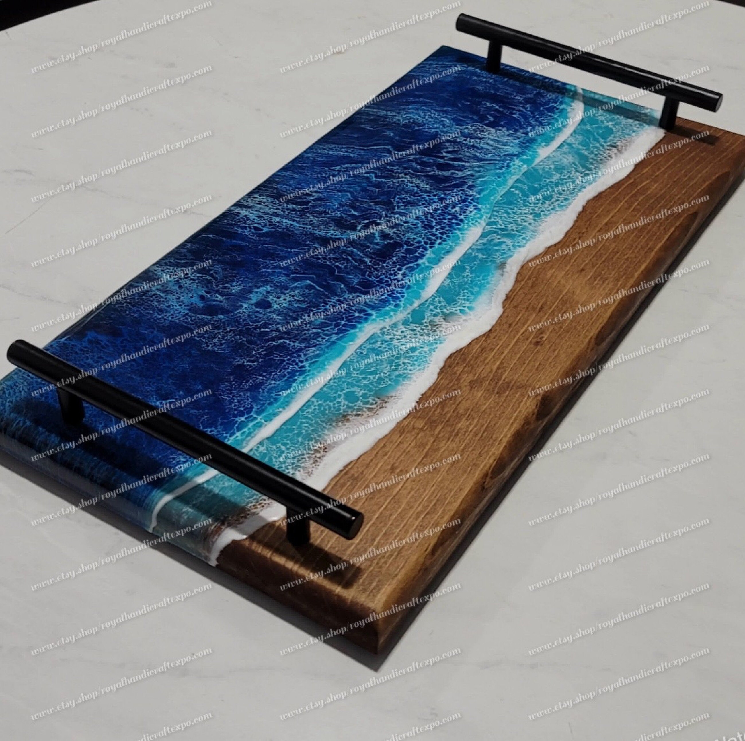 FREE ENGRAVING: Live-edge Walnut Serving Tray With Ocean Waves - Etsy