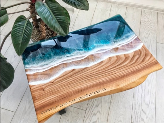 Epoxy resin live edge river wood plank dining table counter desk store