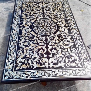Black Marble Dinning Tabletop, Marble Floral Art Table, Marble Stone ...