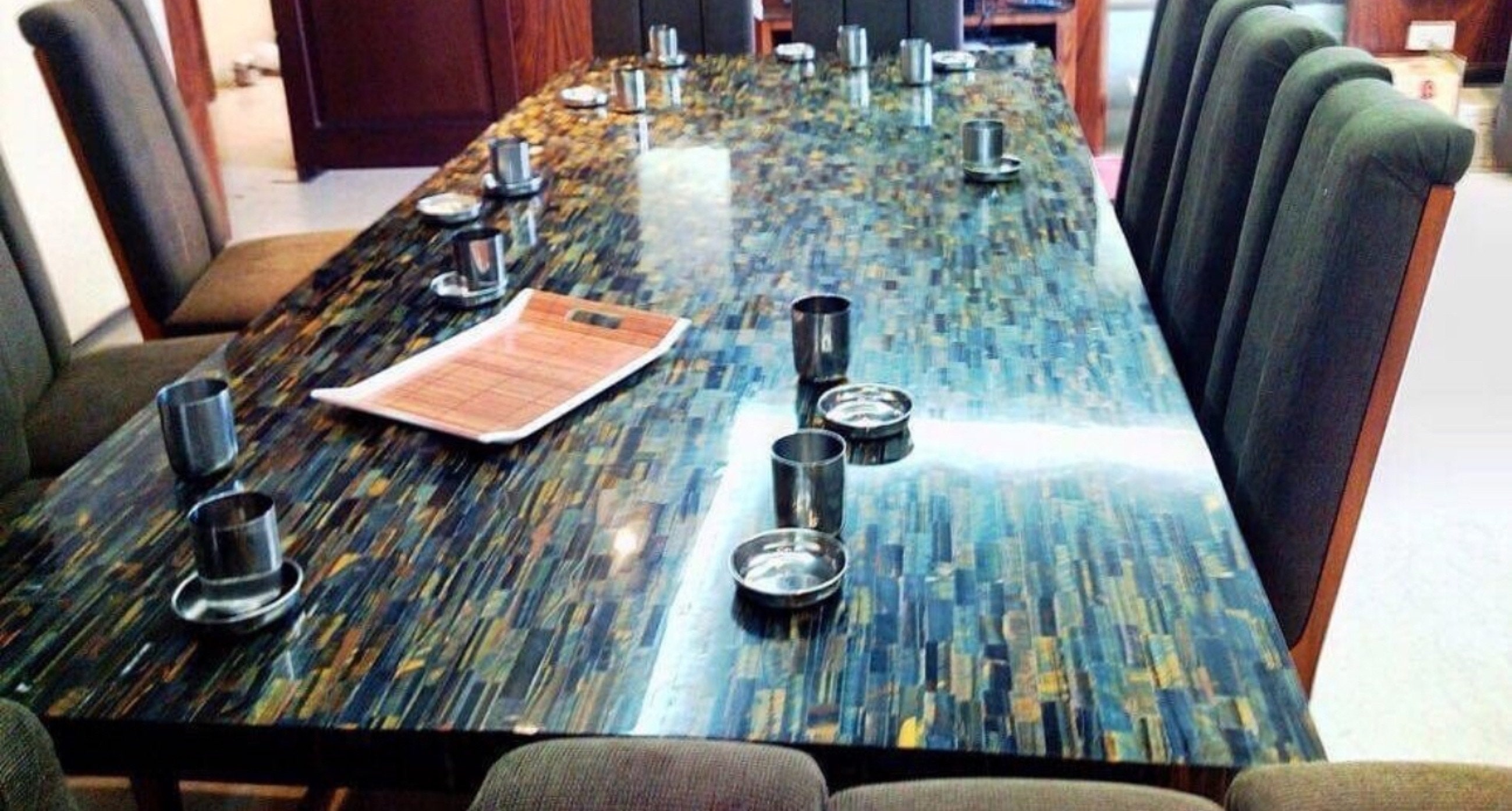 Blue Tiger Eye Dining Table, Blue Tiger Eye Slabs, Tiger Eye Counter Tops, Tiger Eye Wall Panels ...