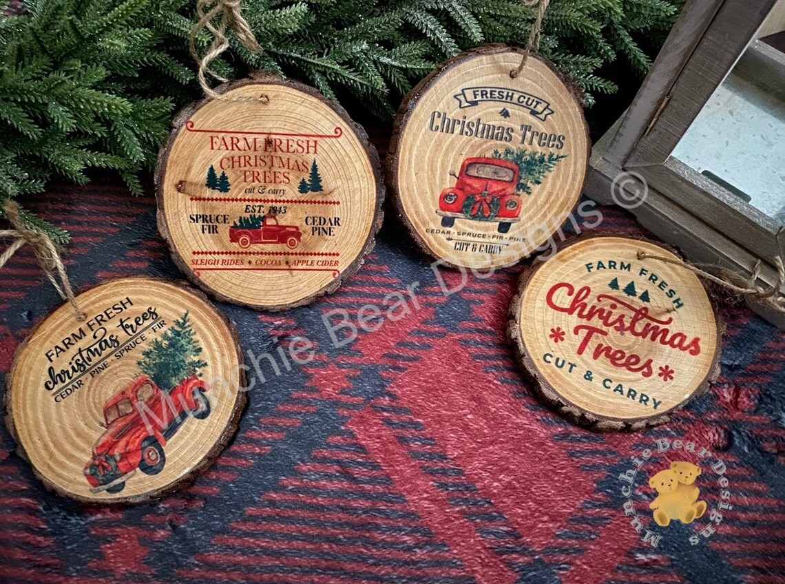 Farm Fresh Christmas Tree Wood Ornament Set/christmas - Etsy