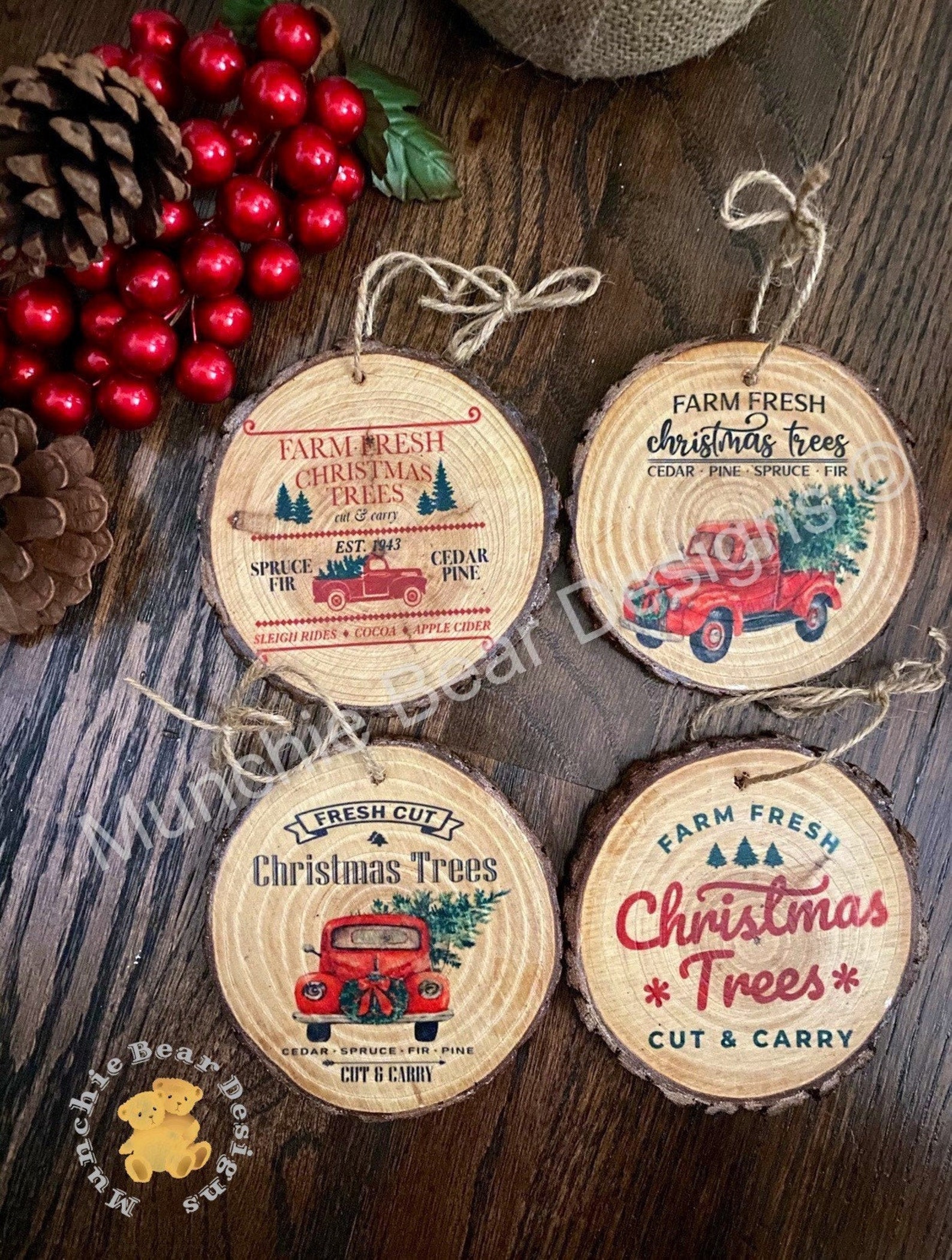 Farm Fresh Christmas Tree Wood Ornament Set/christmas - Etsy