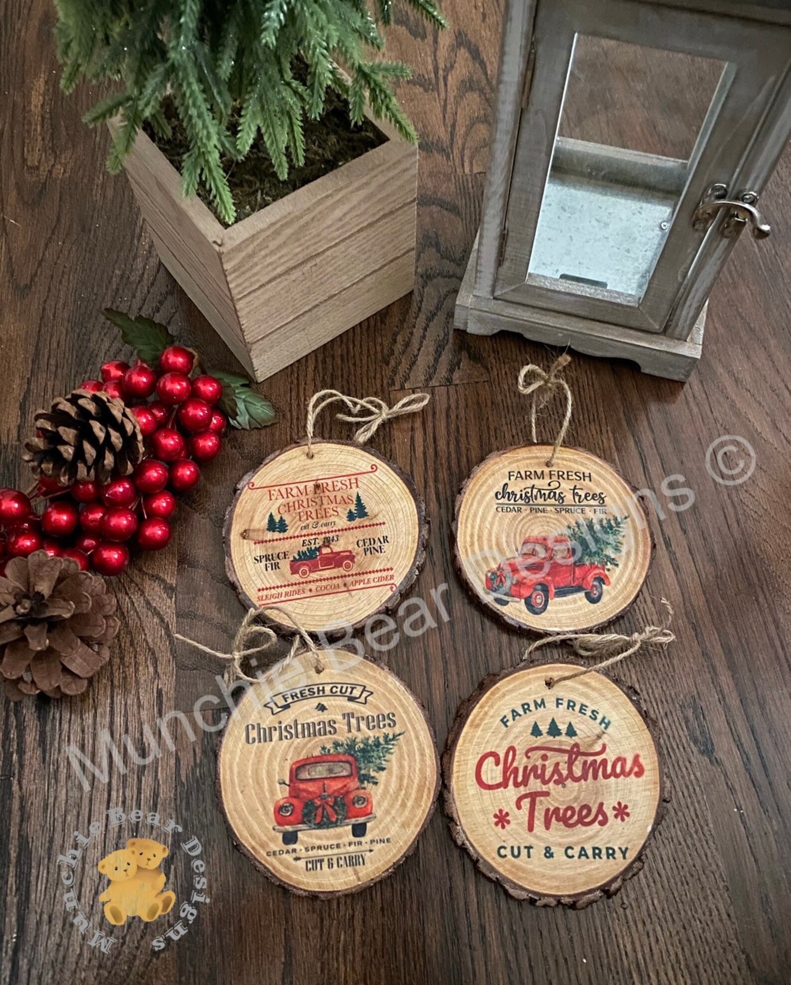 Farm Fresh Christmas Tree Wood Ornament Set/christmas - Etsy