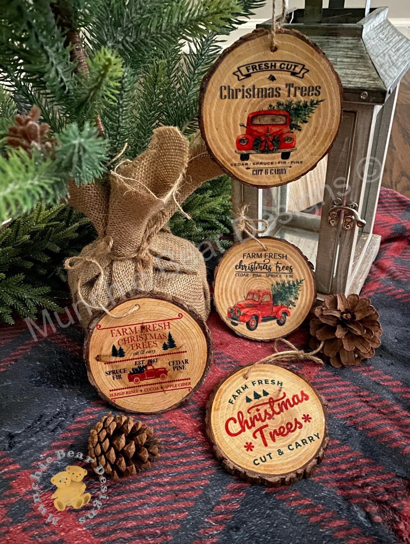 Farm Fresh Christmas Tree Wood Ornament Set/christmas - Etsy