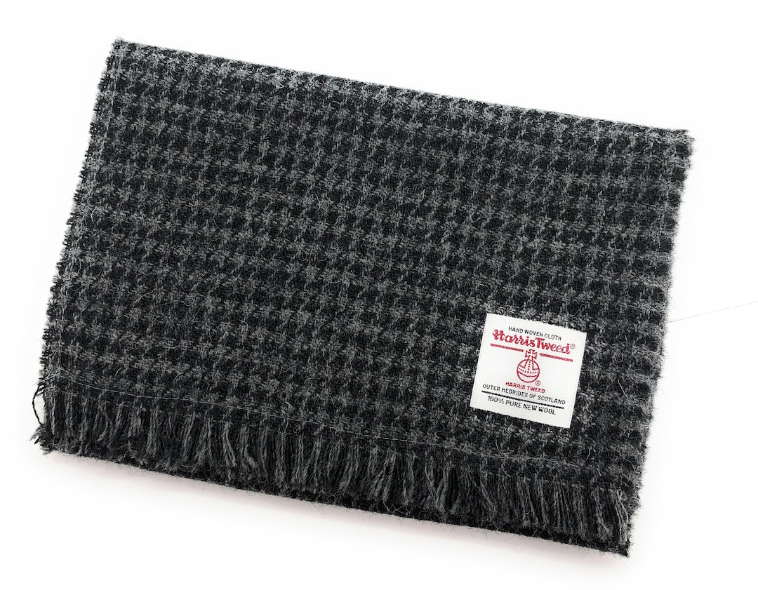Authentic Harris Tweed Unisex Black & Grey Houndstooth Tweed Scarf Made ...