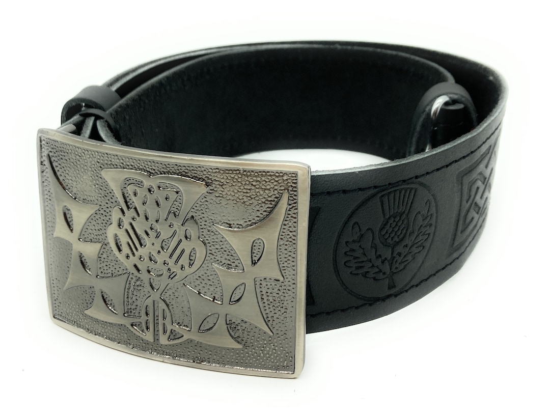 Scottish Thistle Embossed Leather Kilt Belt and Buckle - Etsy