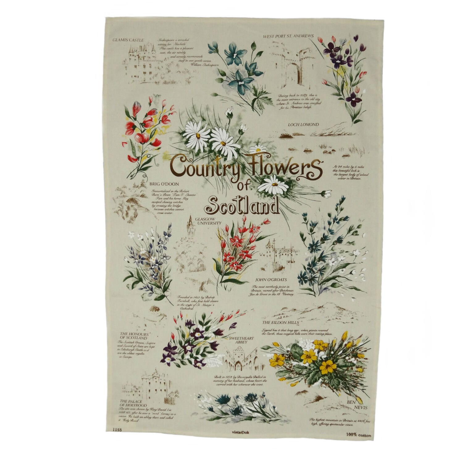100% Cotton Scottish Country Flowers Tea Towel TT0888 - Etsy