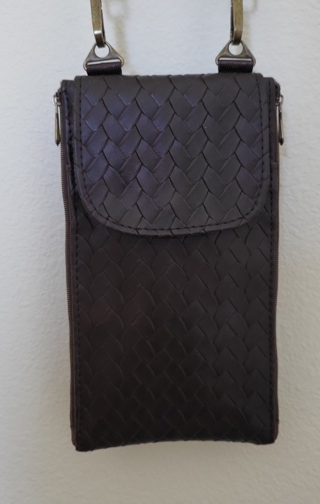 Brown Woven-look Faux Leather Convertible Cell Phone Friendly Zip N Go ...