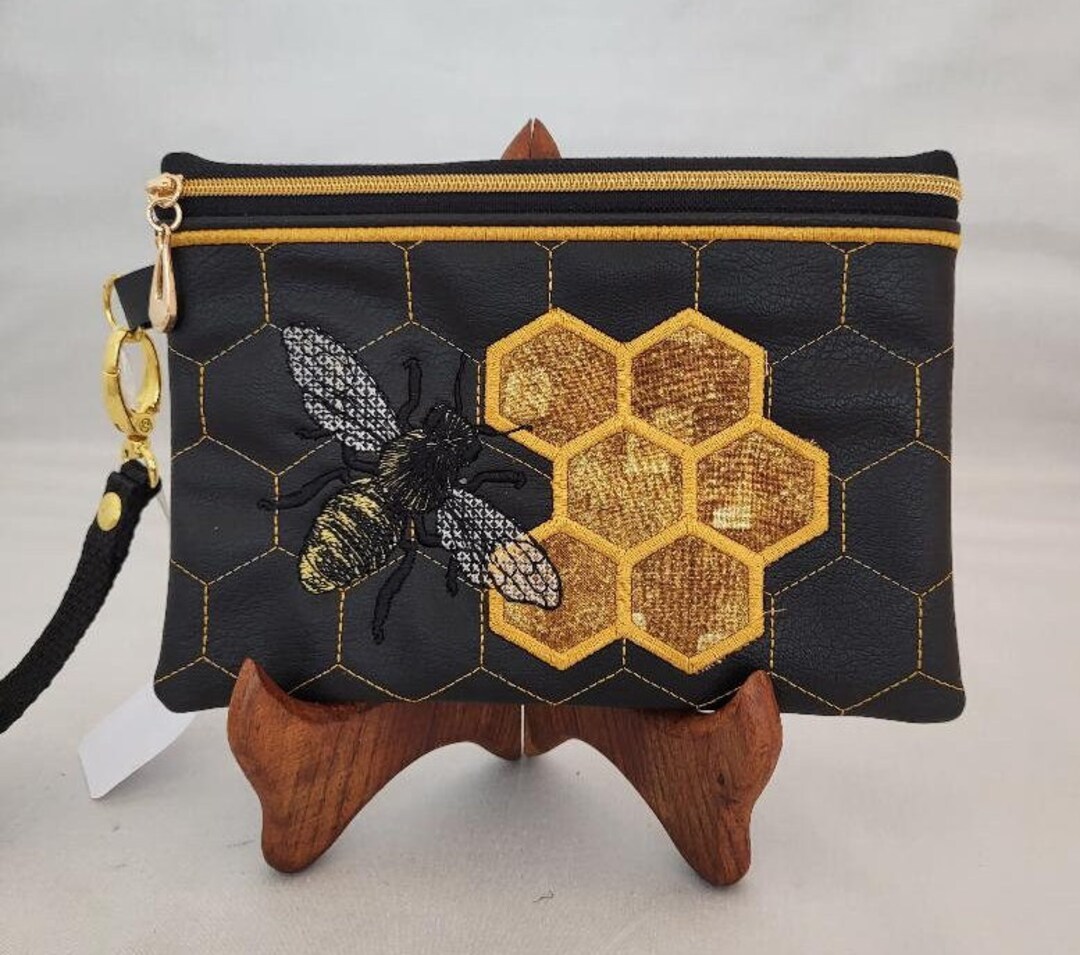 Classy Embroidered Bee in Its Hive Adorns This Handy Faux Leather ...