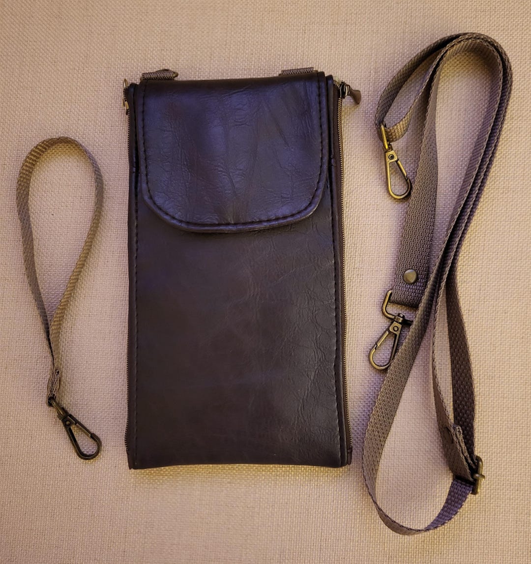 Brown Faux Leather Convertible Cell Phone Friendly Zip N Go Crossbody ...