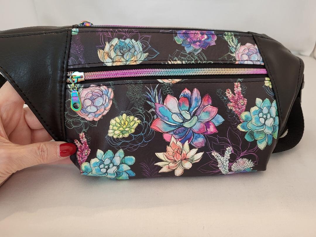 Cell Phone Friendly Fanny Pack in Rainbow Succulent Print Vinyl and ...