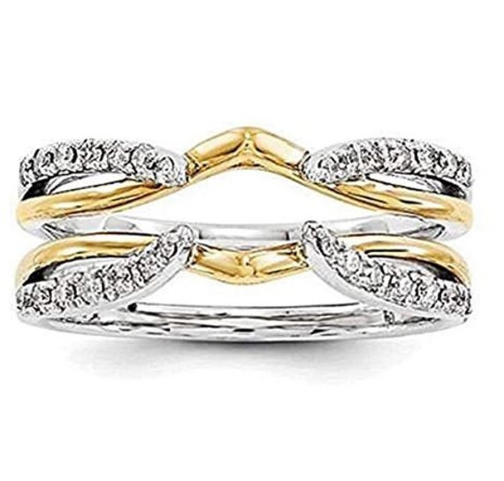 Two Tone Yellow & White Gold Over Band Ring Wedding Enhancer | Etsy