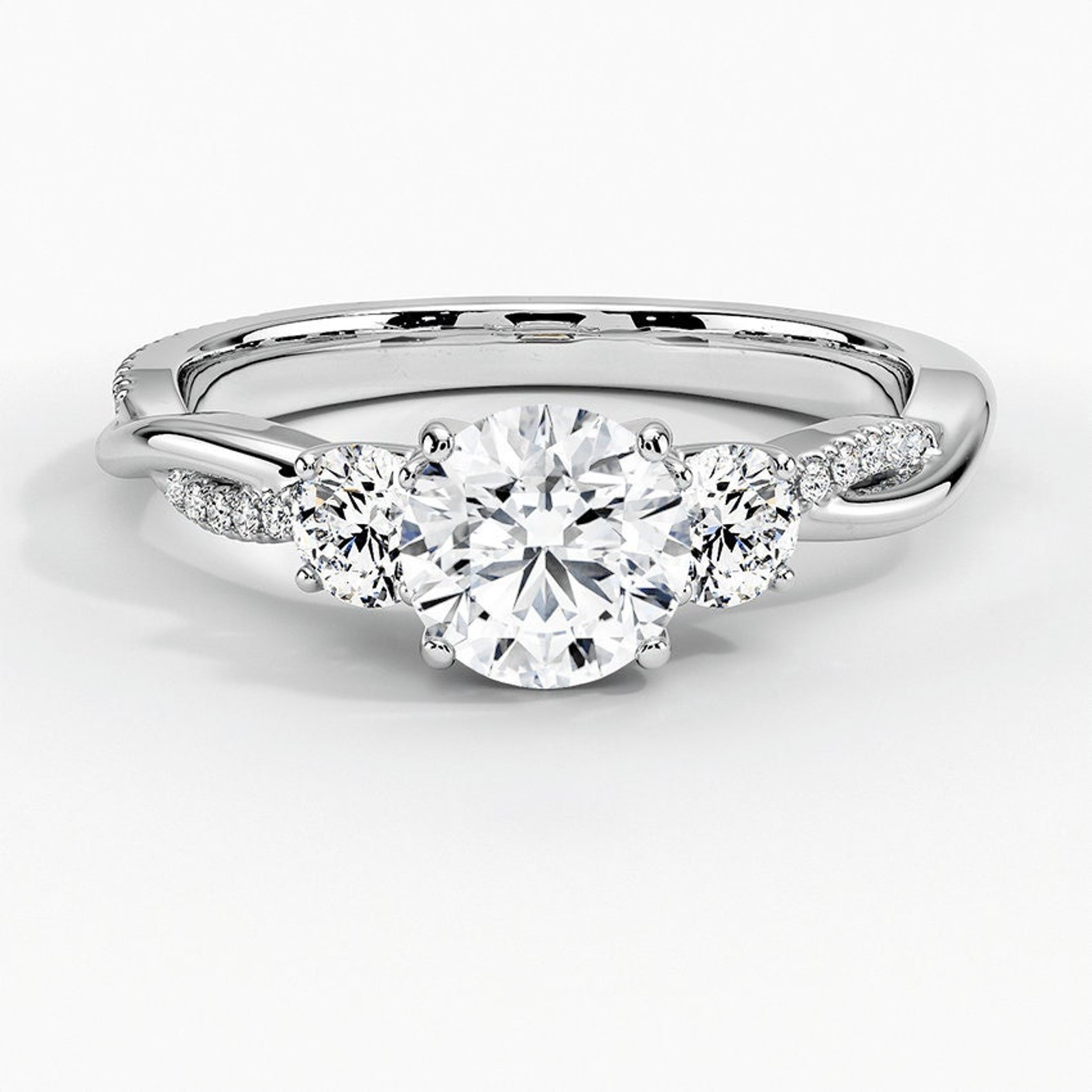 2 Ct Three Stone Petite Twisted Vine Diamond Engagement Ring - Etsy