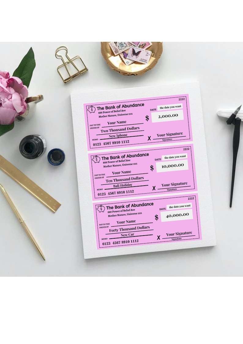 Manifestation Check - Abundance Printable Cheque - Law of Attraction ...