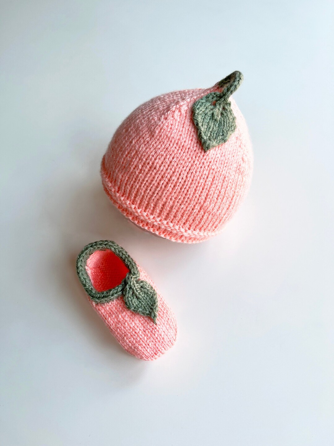 Sweet Peach Set Knitting Pattern, Baby Beanie Pattern, Baby Slippers ...